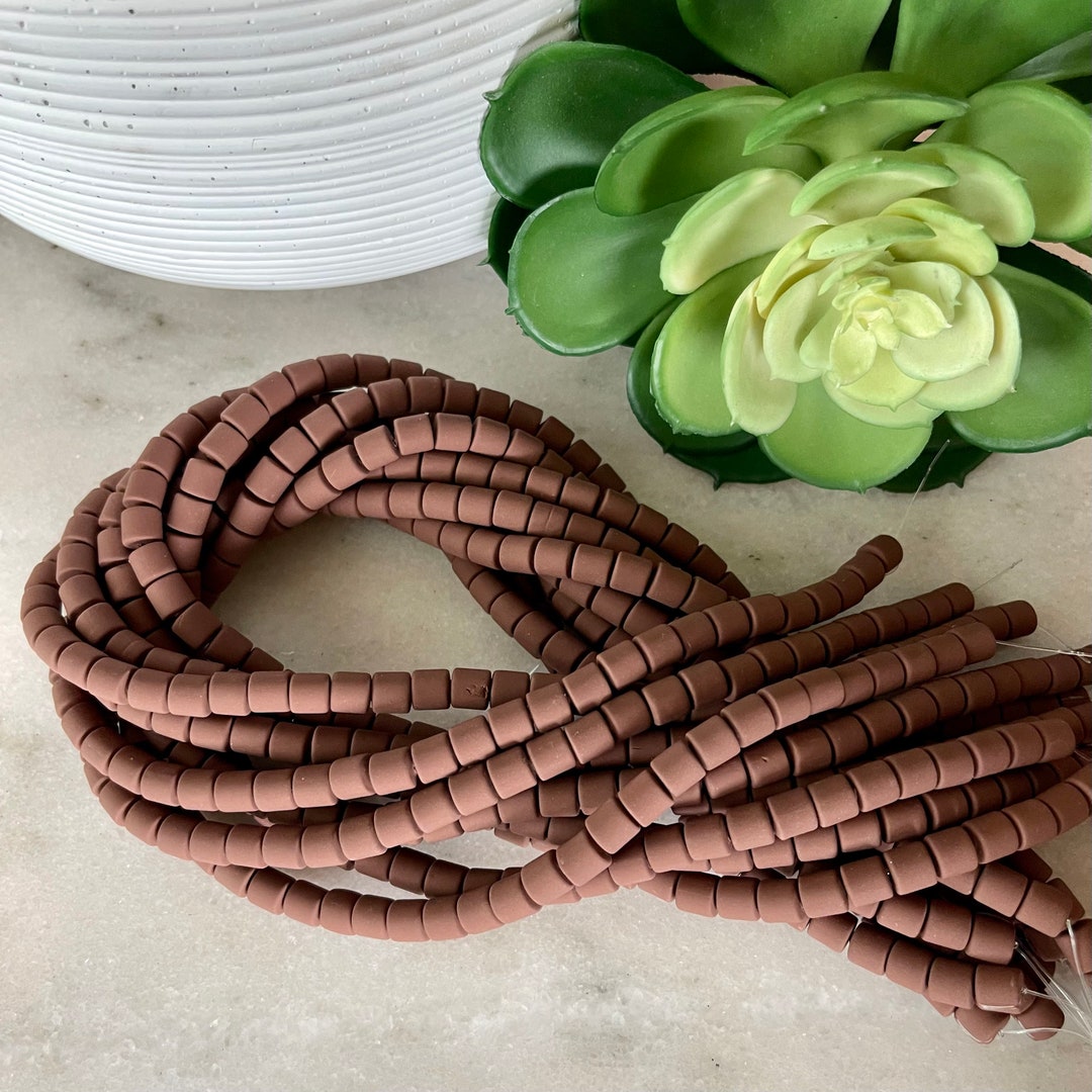 6mm Chocolate Brown Chunky Polymer Clay Tube 15 Inch Strand / African ...