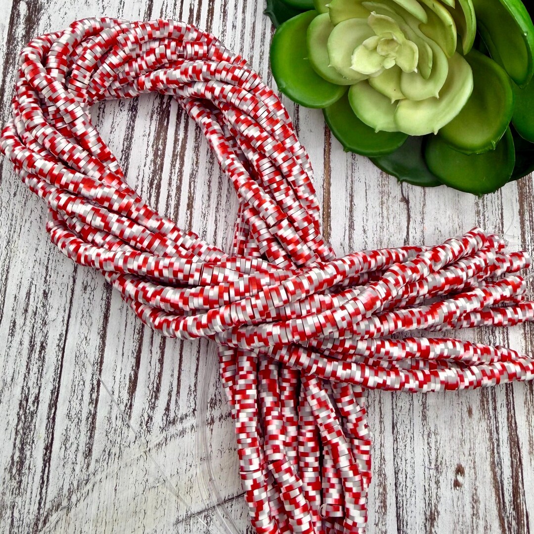 NEW*** 6mm Red White Gray Mix Heishi 15.5 Inch Strand / African Disk ...