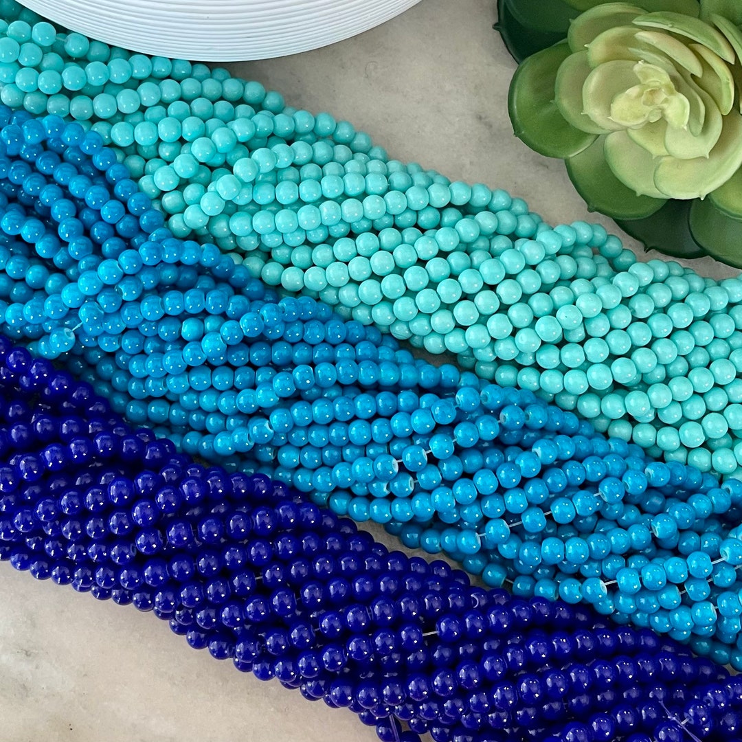 6mm Opaque Glass Bead 31 Inch Strand / Approx 140 Beads/ 6mm Blue Beads ...