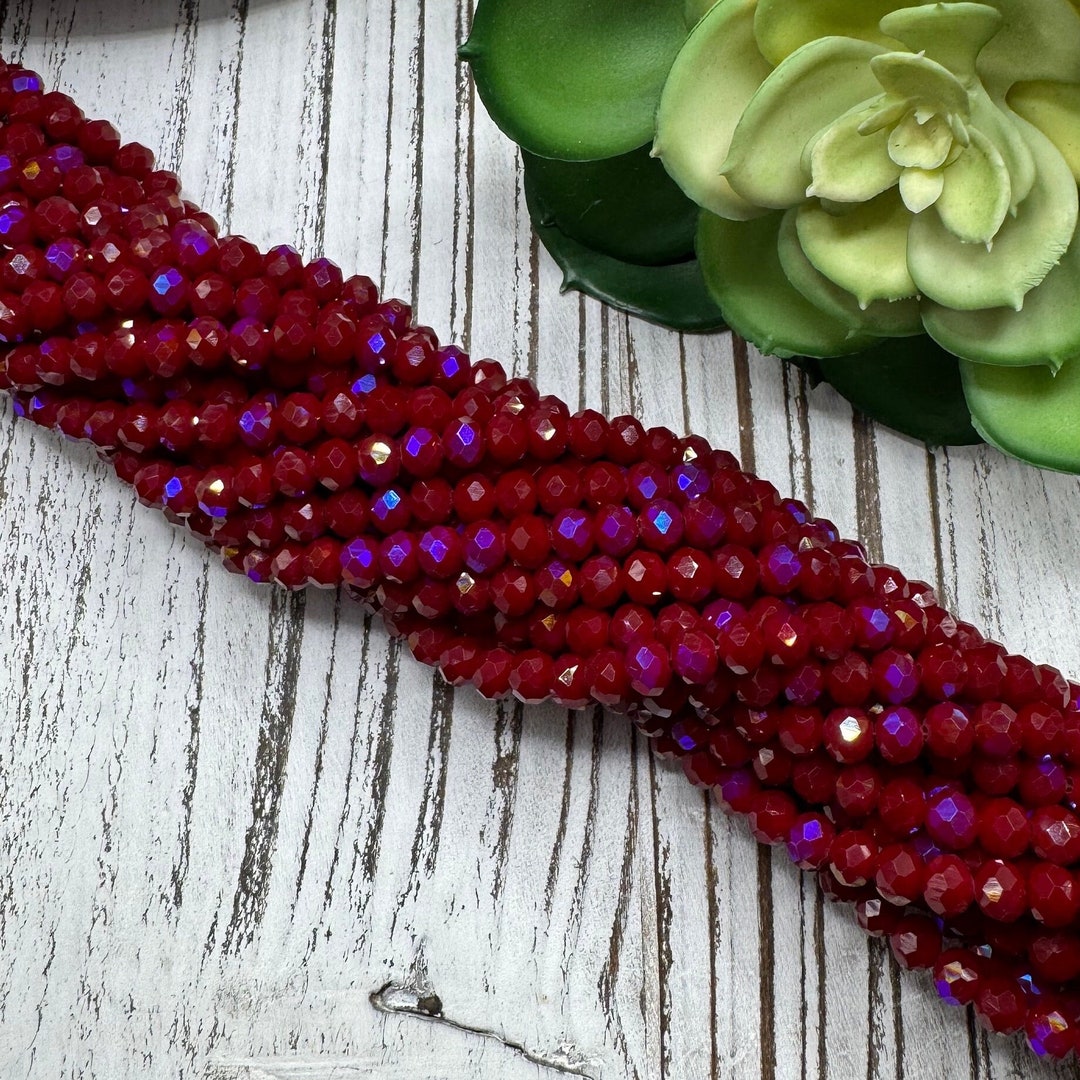 6mm Round Faceted Dark Wine Red Maroon Rainbow Iridescent Opaque ...