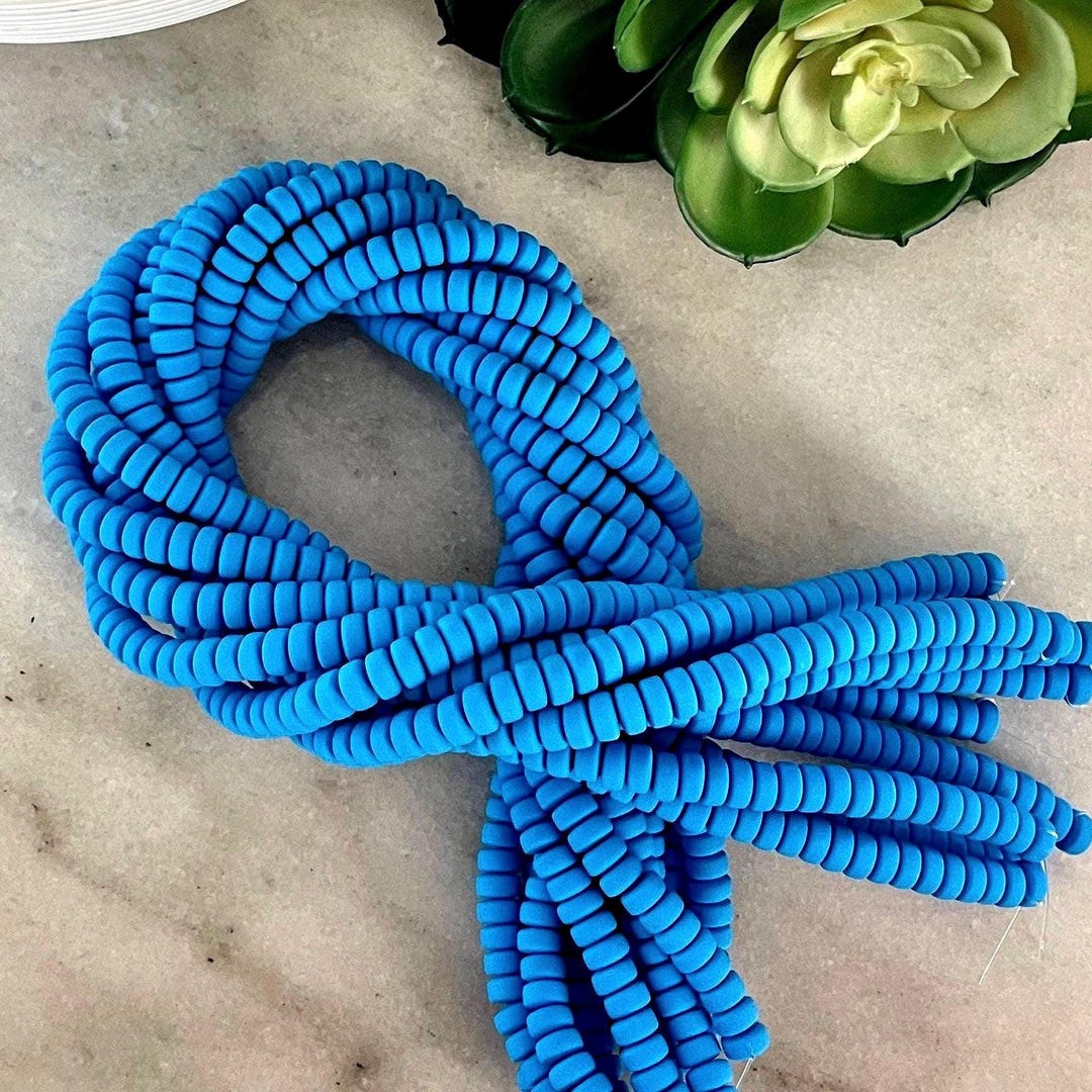 FINAL SALE *** 6mm X 3mm Dodger Blue Chunky Polymer Clay Rondelle 16 ...