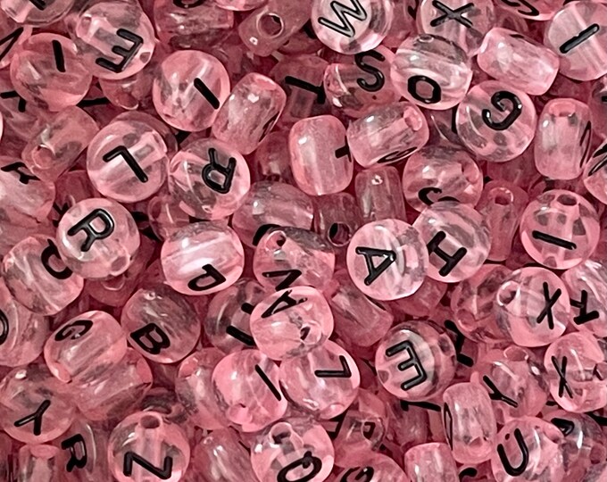 FINAL SALE*** 7mm Pink and Black Alphabet Letter Acrylic Beads/ Round ...