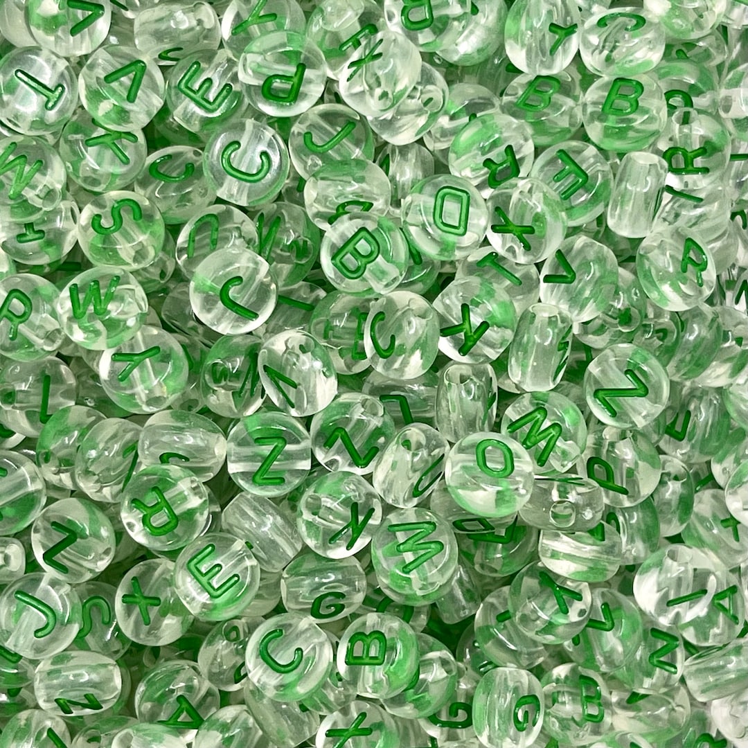 7mm Clear & Green Alphabet Letter Acrylic Bead/ Round Letter Beads ...