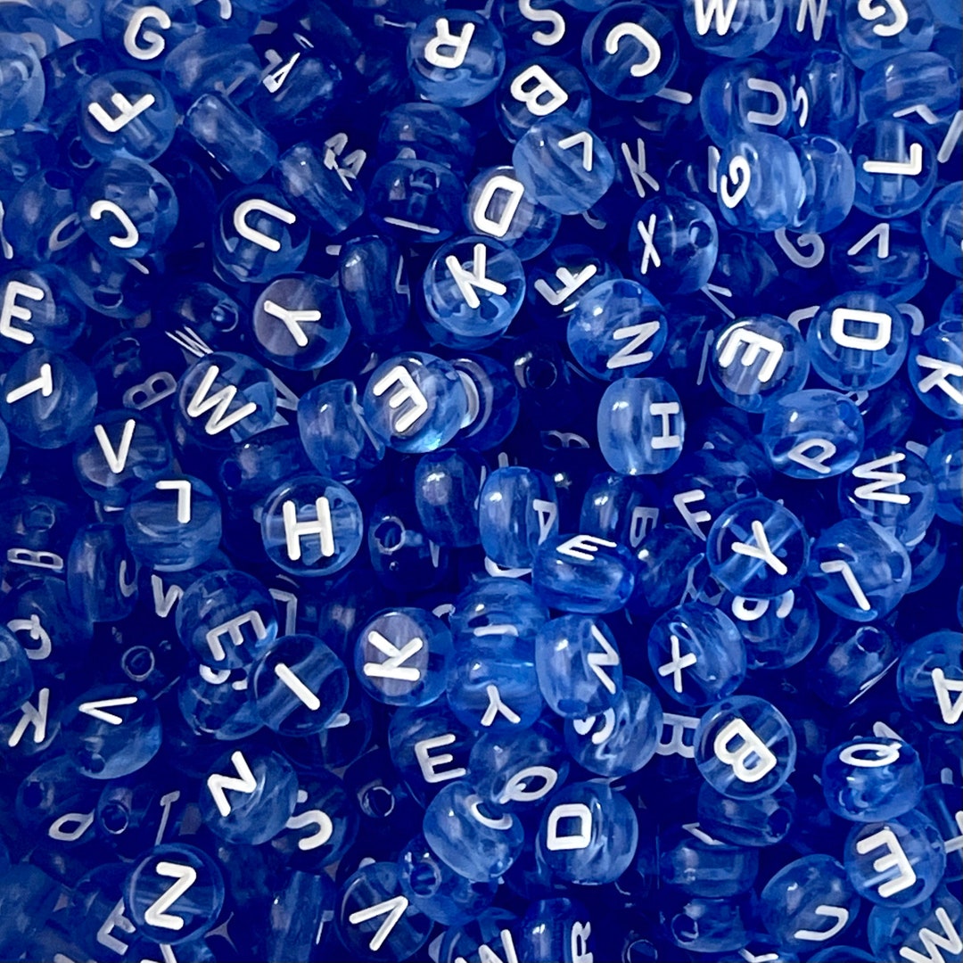 600 Count 7mm Blue and White Alphabet Letter Acrylic Bead/ Round Letter ...