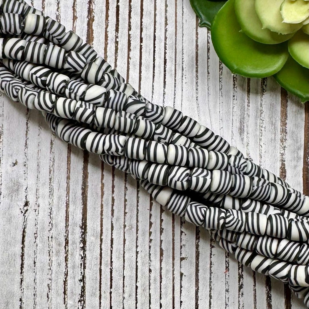 NEW*** 6mm White & Black Zebra Stripe Print Chunky Polymer Clay Tube 15 ...
