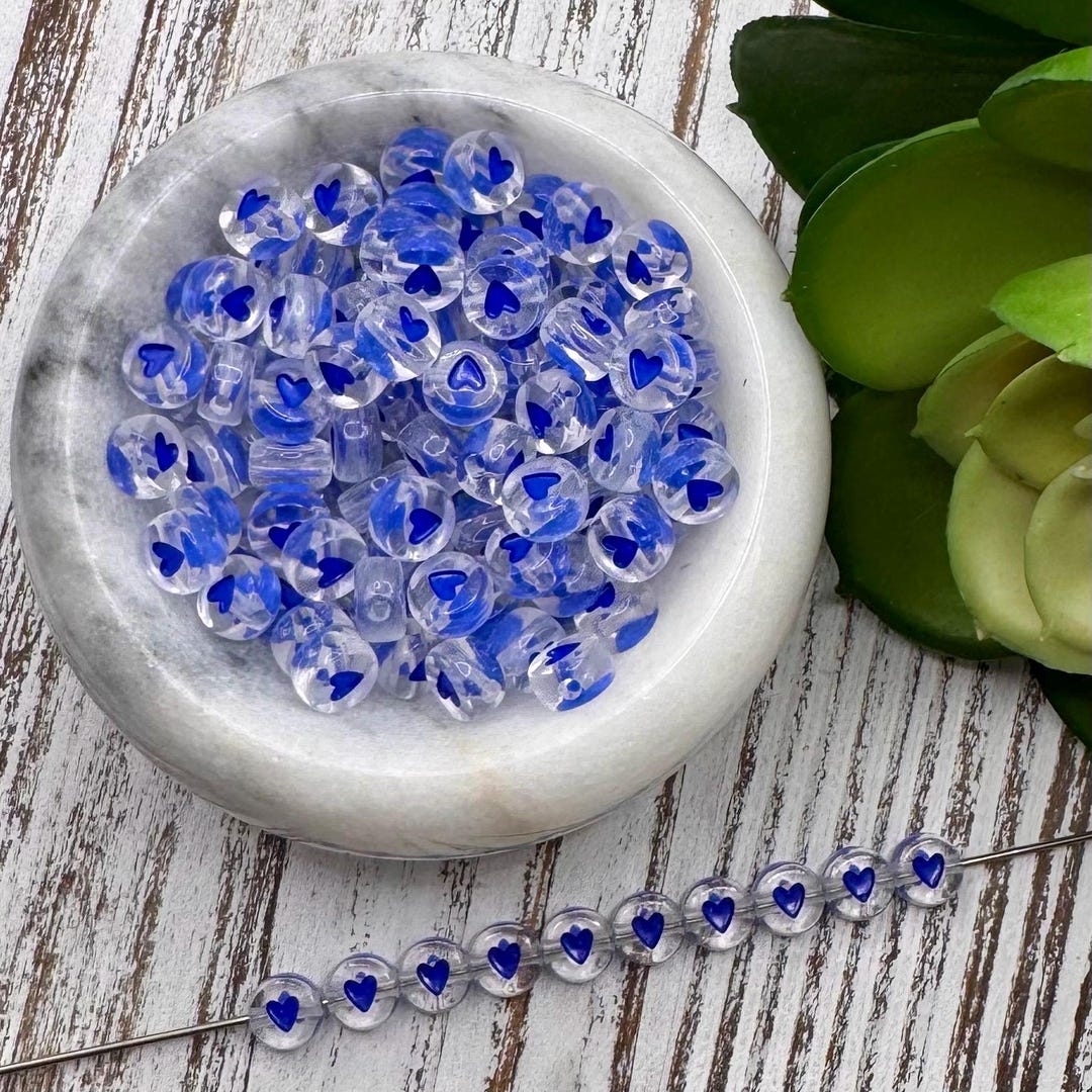 NEW*** 7mm Clear Blue Heart Letter Acrylic Bead/ Round Heart Beads ...