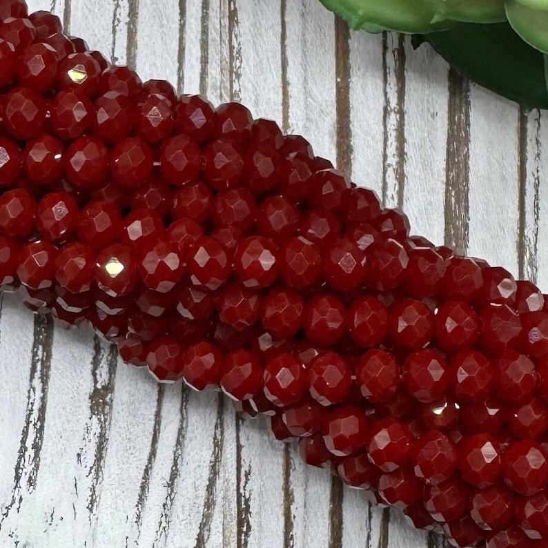 6mm Round Faceted Dark Wine Red Maroon Opaque Crystal Glass Bead 15.5 ...