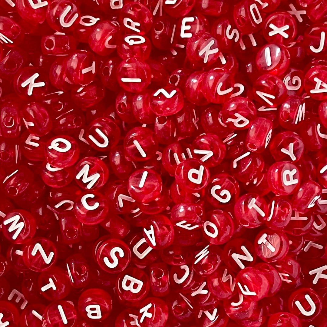 7mm Red and White Alphabet Letter Acrylic Bead/ Round Letter Beads ...