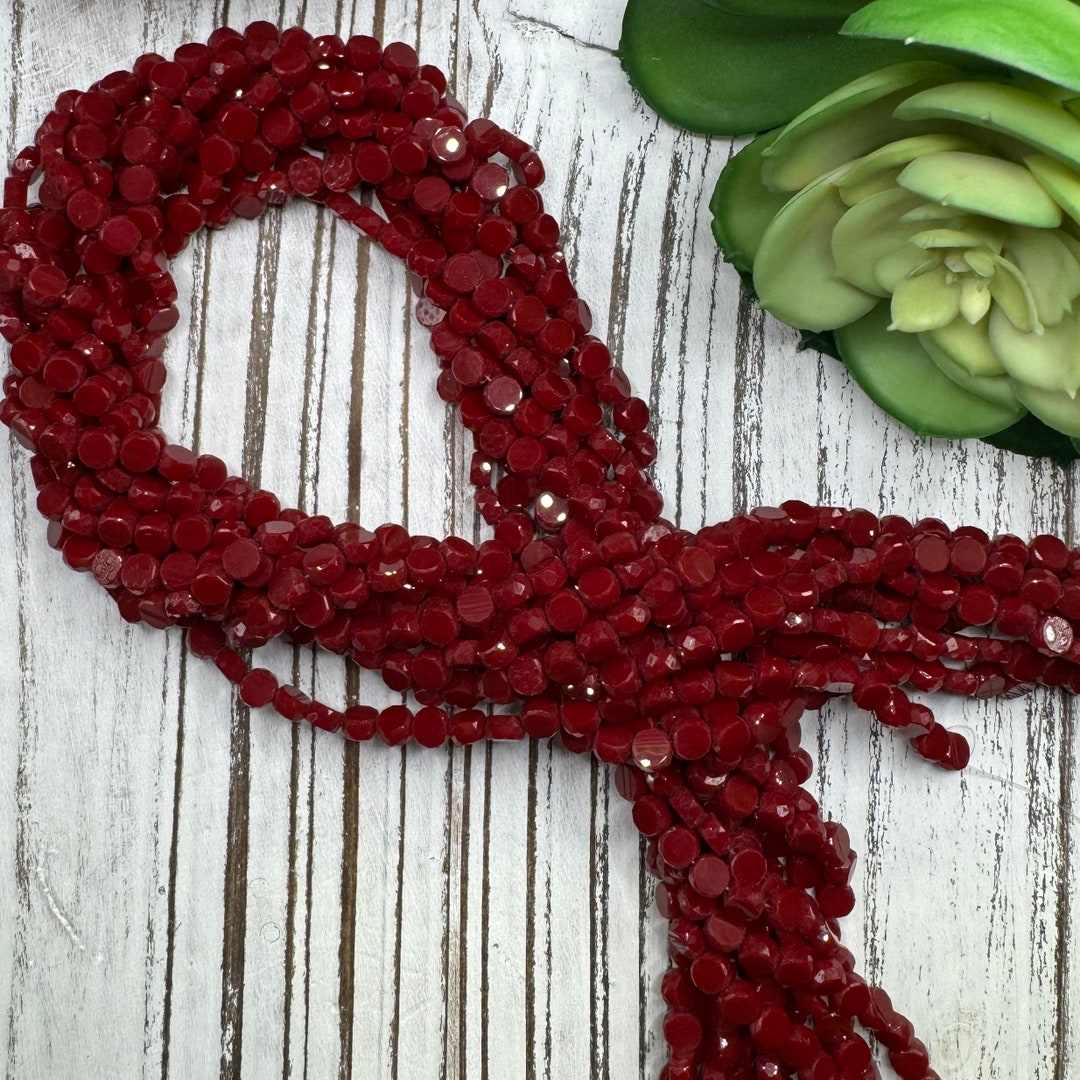 5.5mm X 3mm Dark Red Round Disk Glass Bead 20 Inch Strand / Approx 99 ...