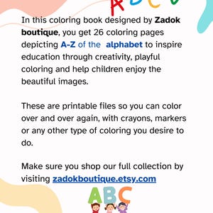 26 Coloring Pages for Children A-Z of the Alphabet - 8.5x11 Inches ...