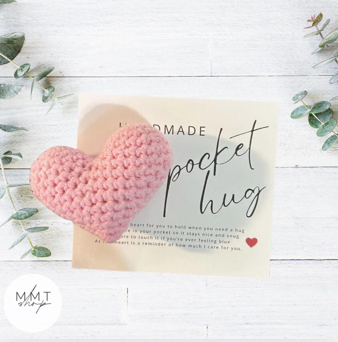 Crochet Pocket Hug Heart With Card | Handmade Comfort Gift | Send a Hug ...