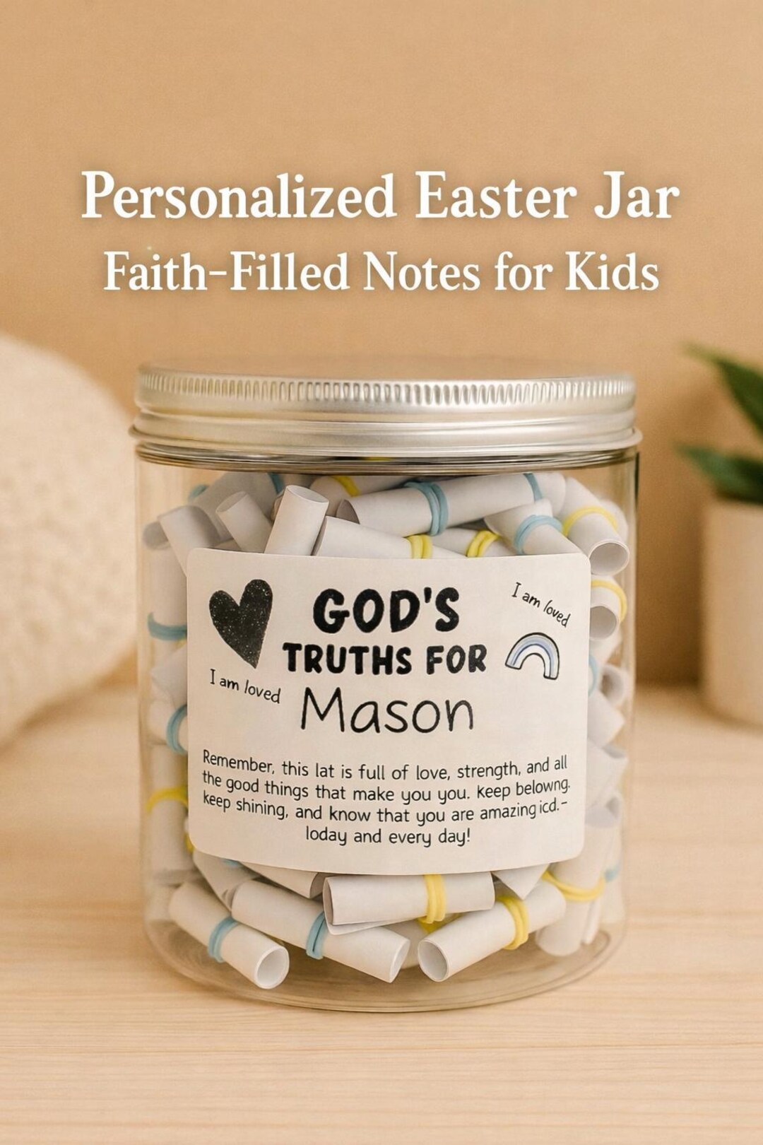 Personalized Easter Affirmation Jar for Kids, Christian Bible Verse ...