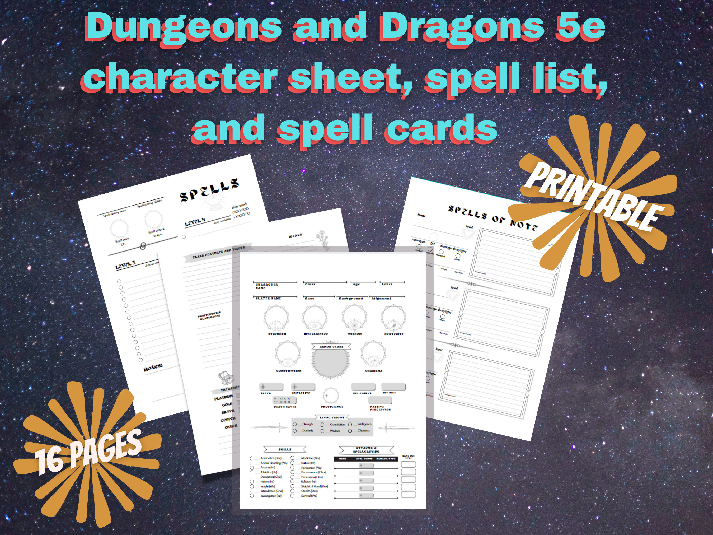 D&D Character Sheet Spell List and Printable Spell Cards - Etsy Canada