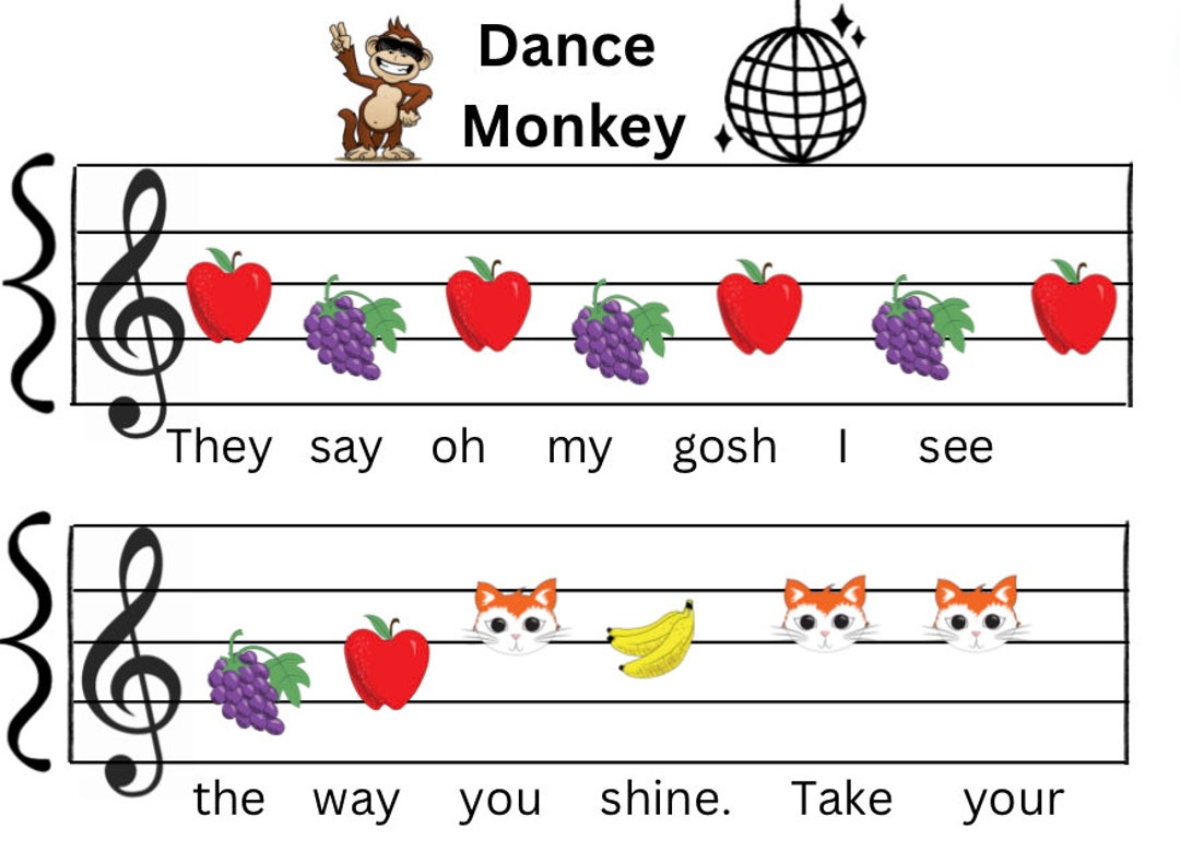 Dance Monkey Sheet Music Kids Activity Child Learning 1 Digital File - Etsy