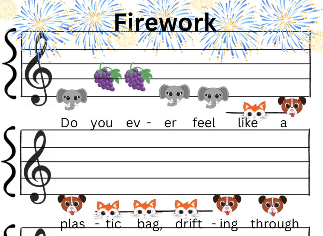 Firework Sheet Music | Kids Educational Activity | 1 Digital File - Etsy