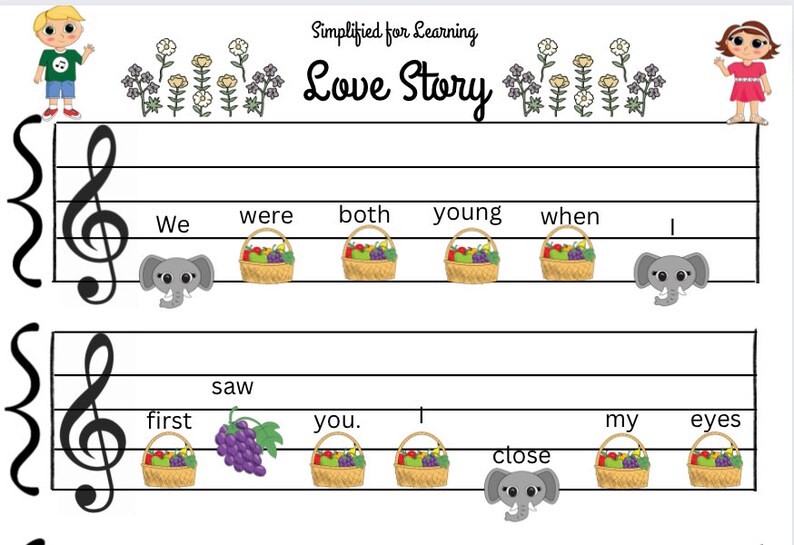 Love Story | Child Activity Sheet Music | 1 Digital File - Etsy