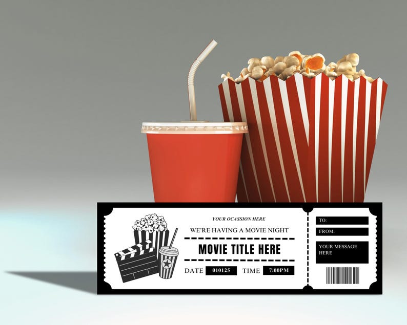 Editable Movie Night Ticket Template: Custom Film Party Invitation ...