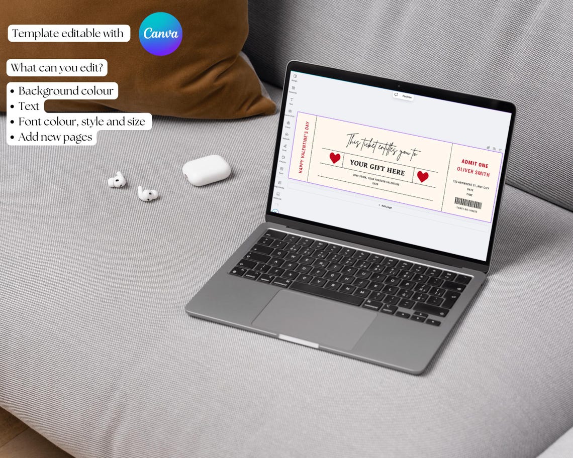 Valentines Day Digital Event Ticket Gift | Digital Download | Editable ...