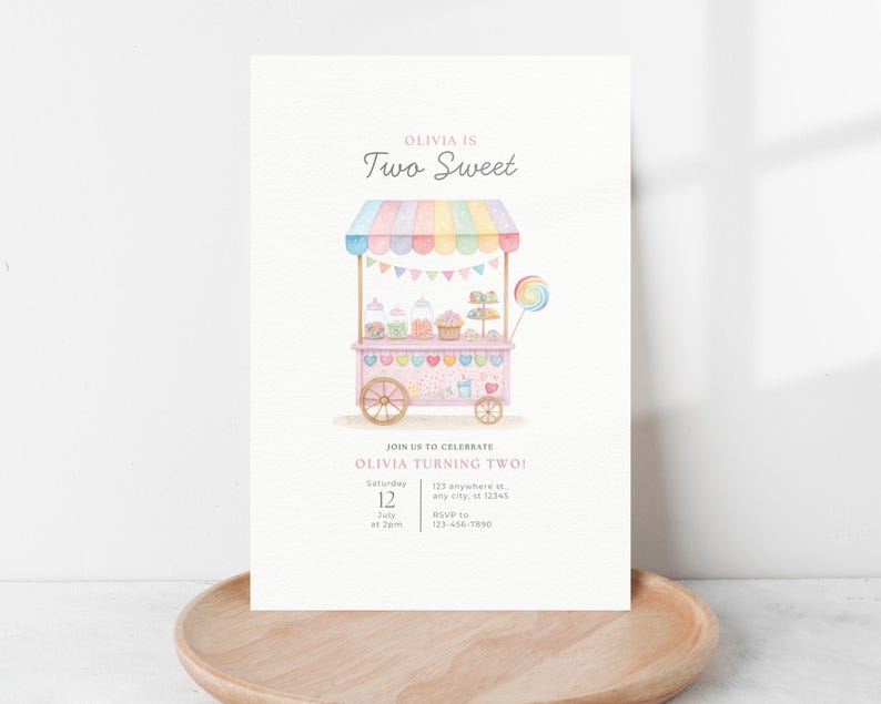 Two Sweet Invitation, Candy Invite, 2 Sweet Party, Candyland, Girl 2nd ...
