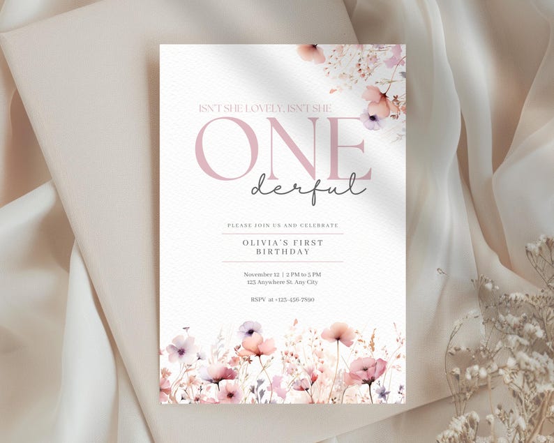Isn’t She Onederful, Onederful Invitation, Wildflower 1st Birthday ...