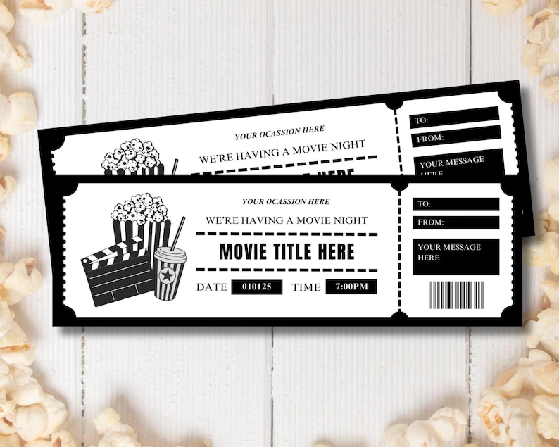 Editable Movie Night Ticket Template: Custom Film Party Invitation ...
