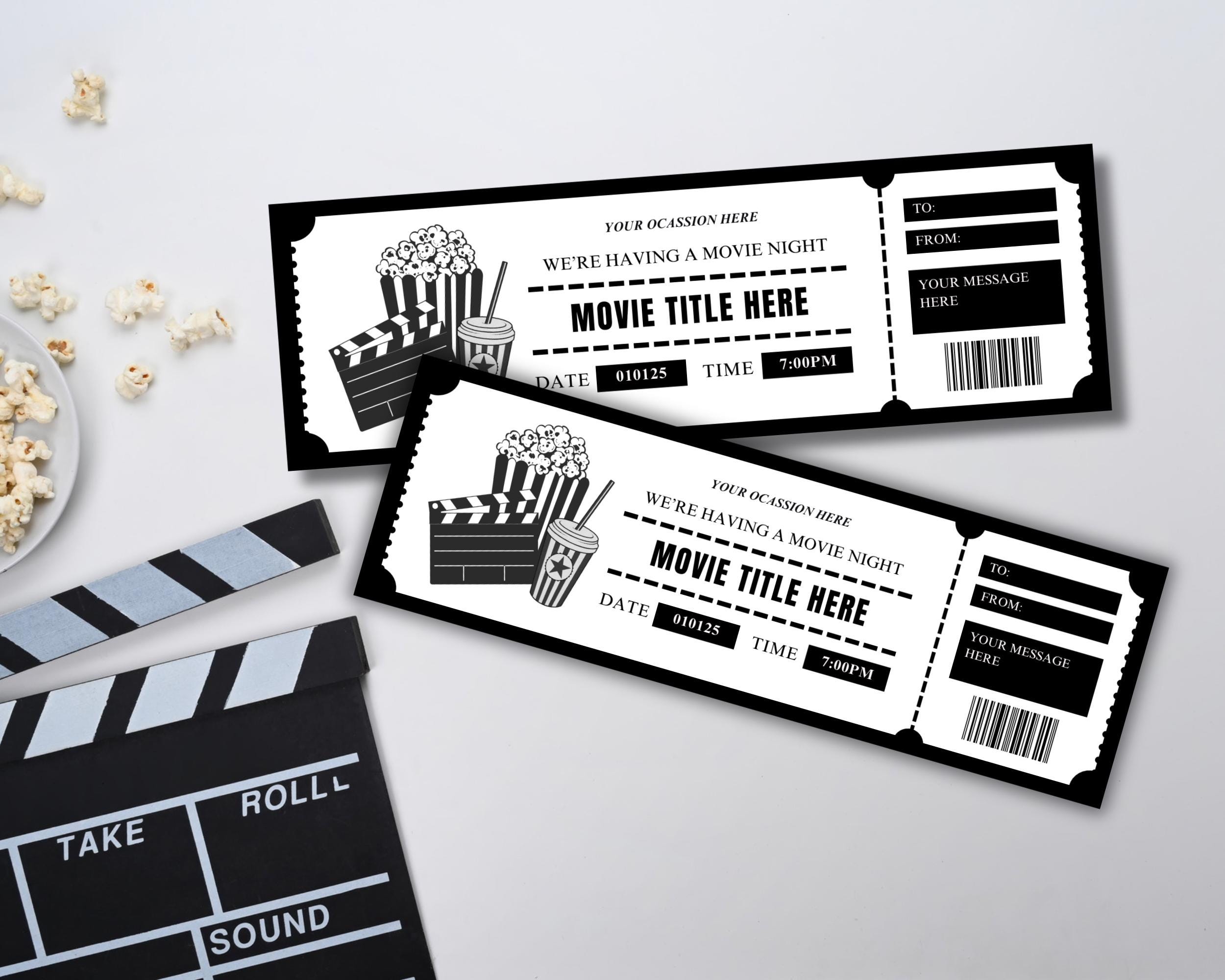 Editable Movie Night Ticket Template: Custom Film Party Invitation ...