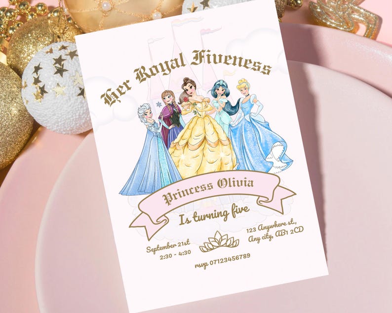 Her Royal Fiveness Birthday Invitation | Editable Princess Party Invite ...