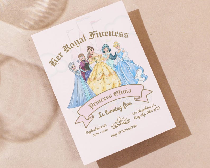 Her Royal Fiveness Birthday Invitation | Editable Princess Party Invite ...