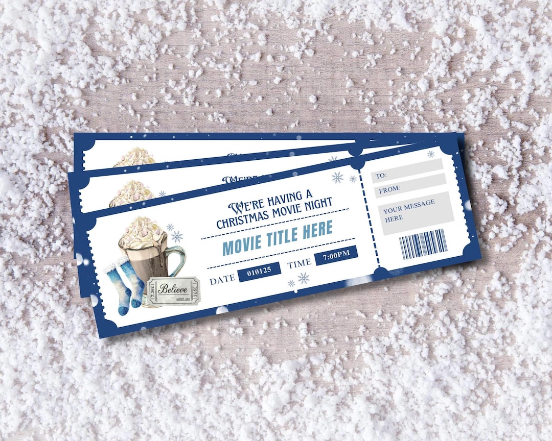 Christmas Movie Night Ticket, Family Movie Night, Holiday Film Ticket ...