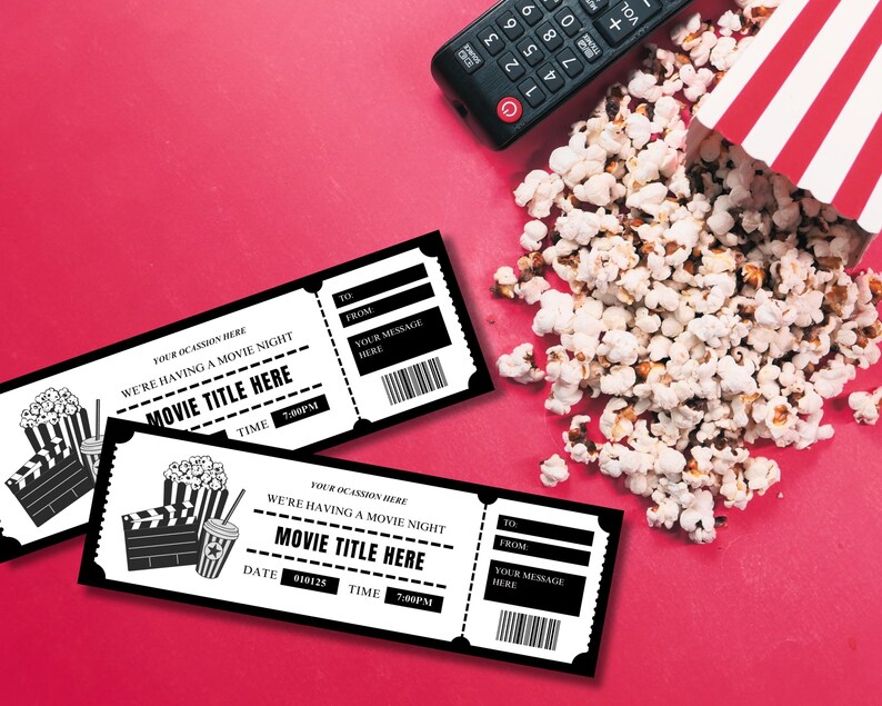 Editable Movie Night Ticket Template: Custom Film Party Invitation ...