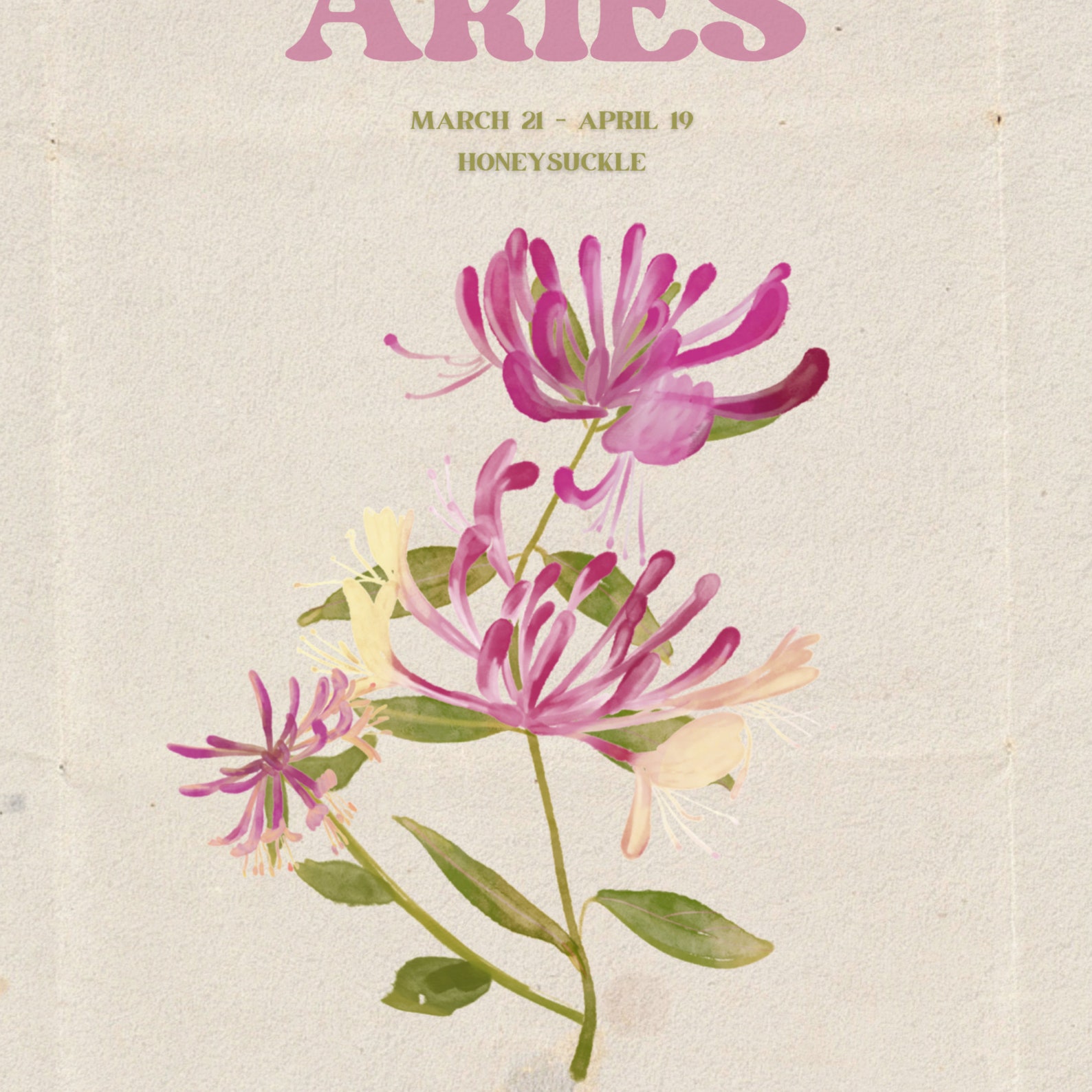 Aries Zodiac Floral Print Aries Zodiac Flower Wall Art Aries - Etsy