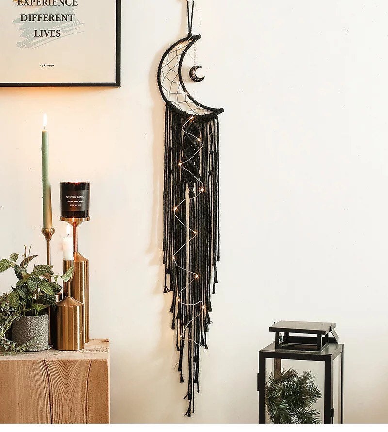 Handmade Moon Star Macrame Dream Catcher With Led Lights Wall | Etsy