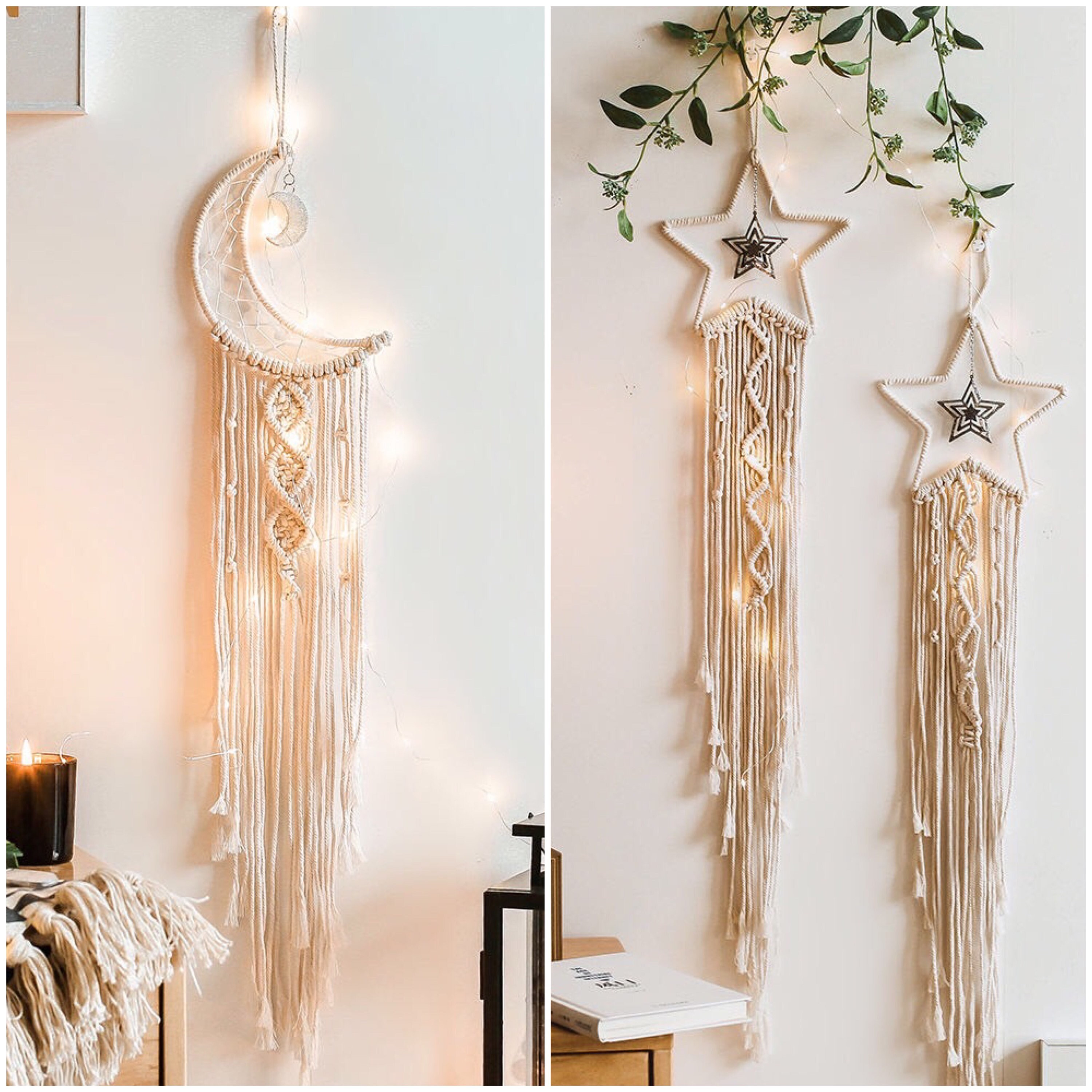 Handmade Moon Star Macrame Dream Catcher With Led Lights Wall | Etsy
