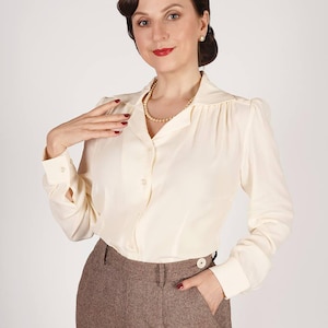 1930s and 40s Classic High Waist Wide Leg Trousers in Brown Herringbone ...