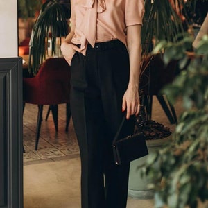 Short 1930s and 40s Classic High Waist Wide Leg Trousers in Black - Etsy