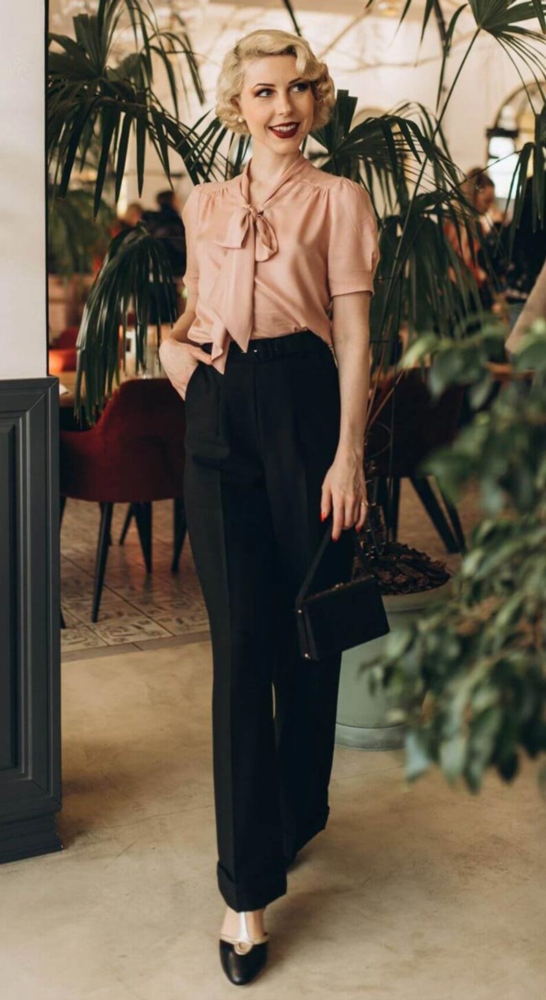 Short 1930s and 40s Classic High Waist Wide Leg Trousers in Black - Etsy