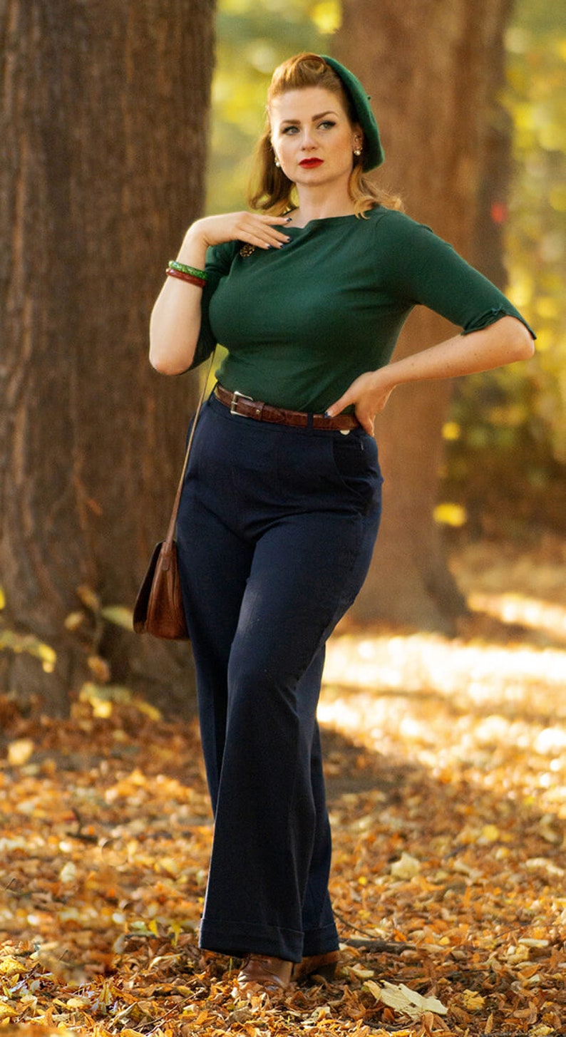 1930s and 40s Classic High Waist Wide Leg Trousers in Grey - Etsy