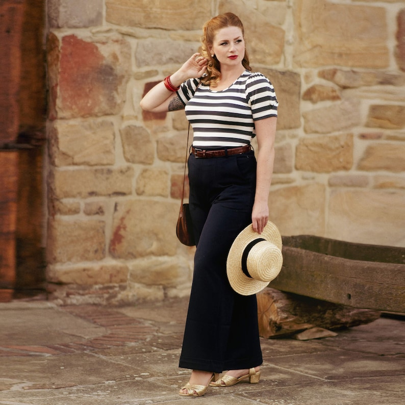 1930s and 40S Classic High Waist Wide Leg Trousers in Bottle - Etsy