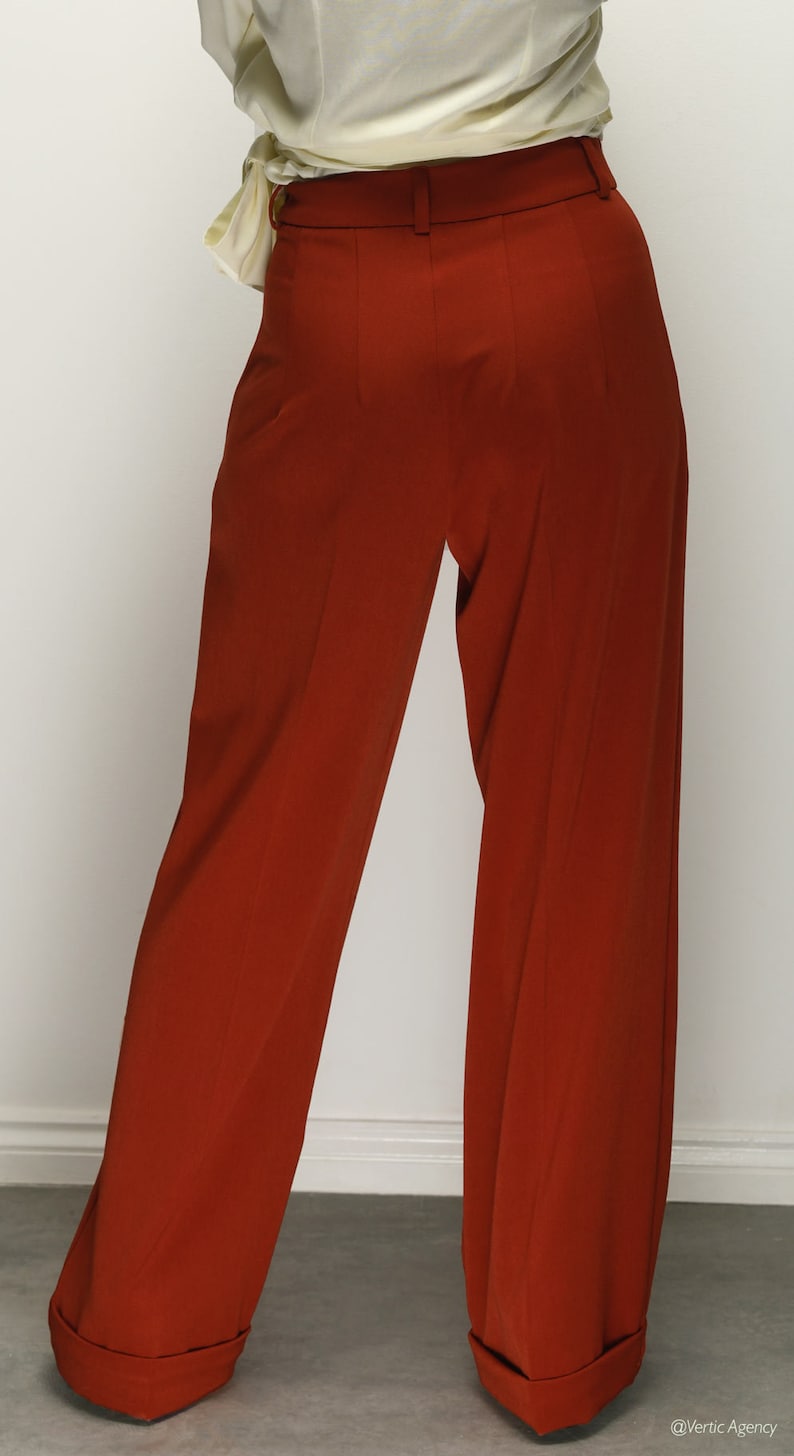 1930s and 40s Classic High Waist Wide Leg Trousers in Rust - Etsy