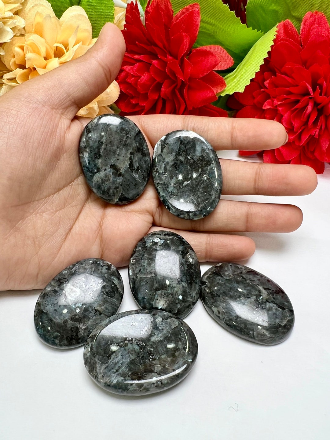 Nuummite Stone Oval Shape Worry Stone for Crystal Healing and ...