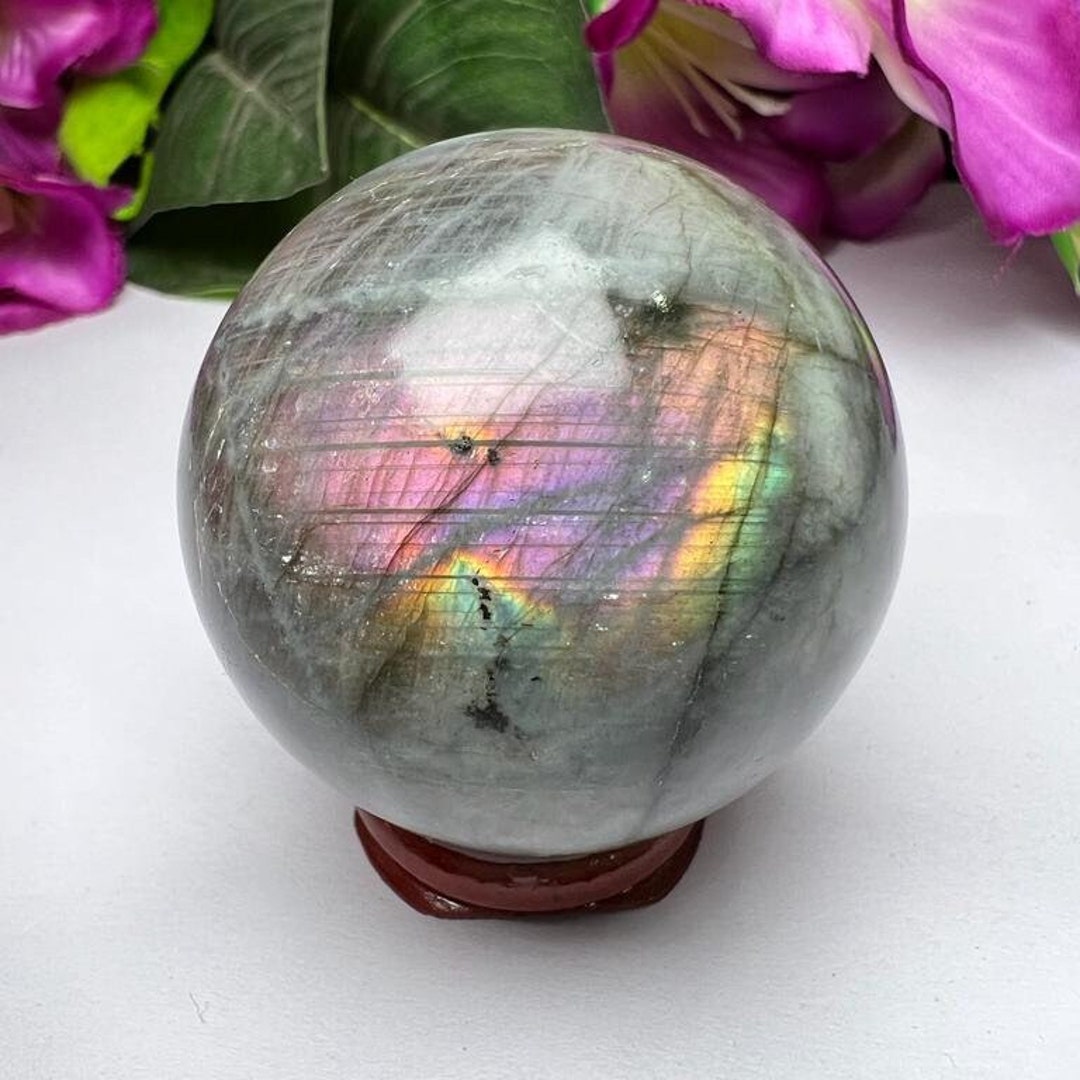 PURPLE RAINBOW Labradorite Stone Spheres 40 MM Crystal Ball Orb Pocket ...