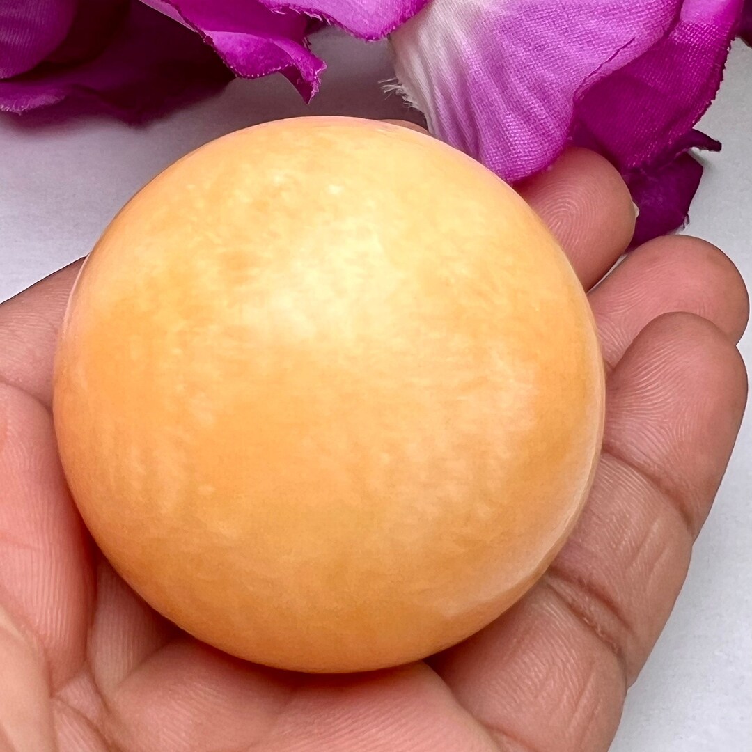 Yellow Calcite Stone Spheres 40 MM Crystal Ball Orb Pocket Stone ...