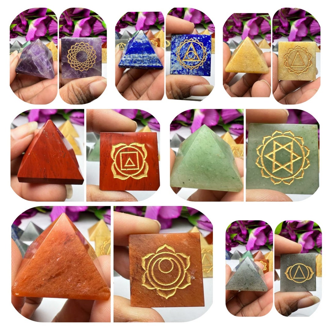25 MM Seven Chakras Stone Pyramid With Reiki Symbol Healing All Chakra ...