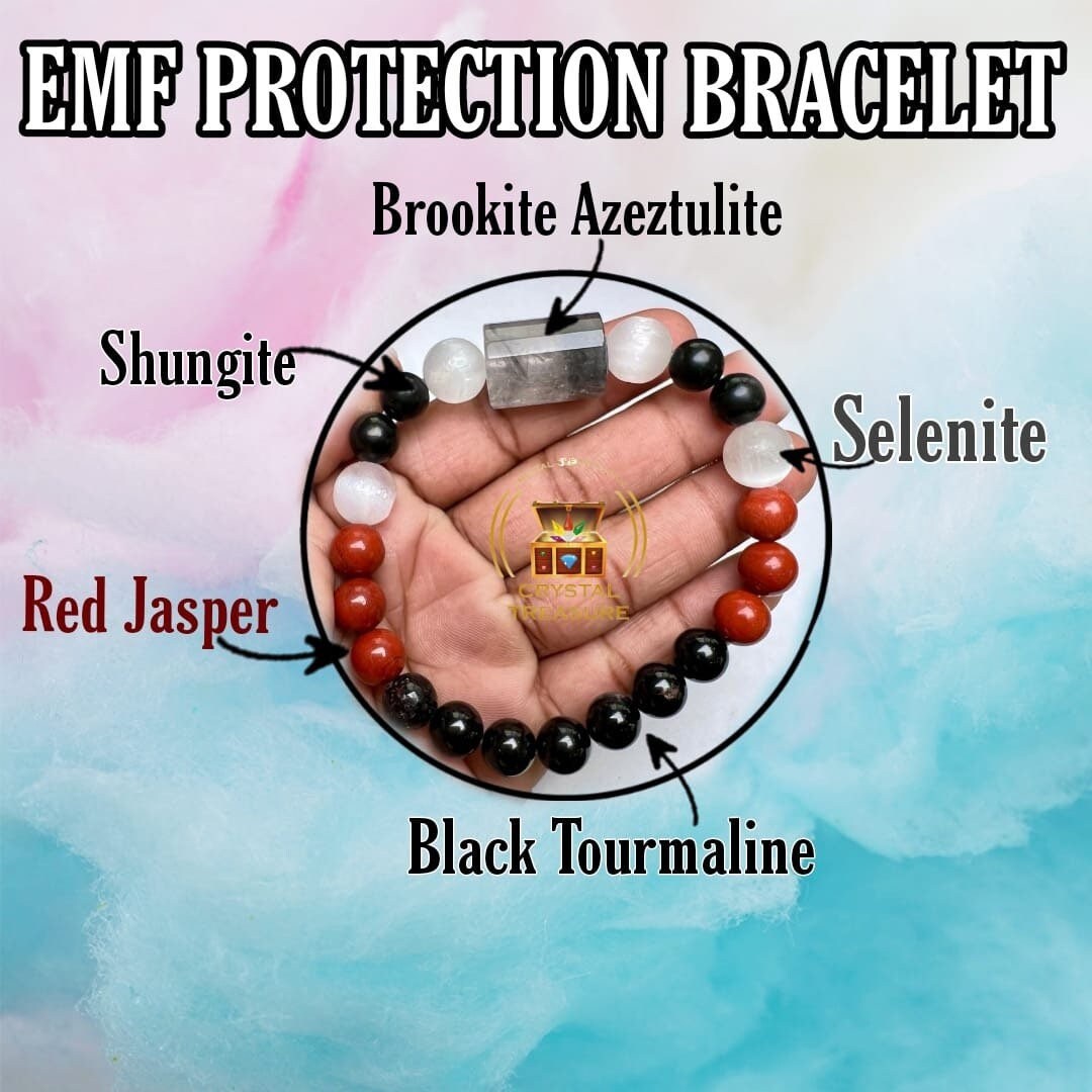 EMF Protection Stone Bracelet Brookite Azeztulite , Shungite , Selenite ...
