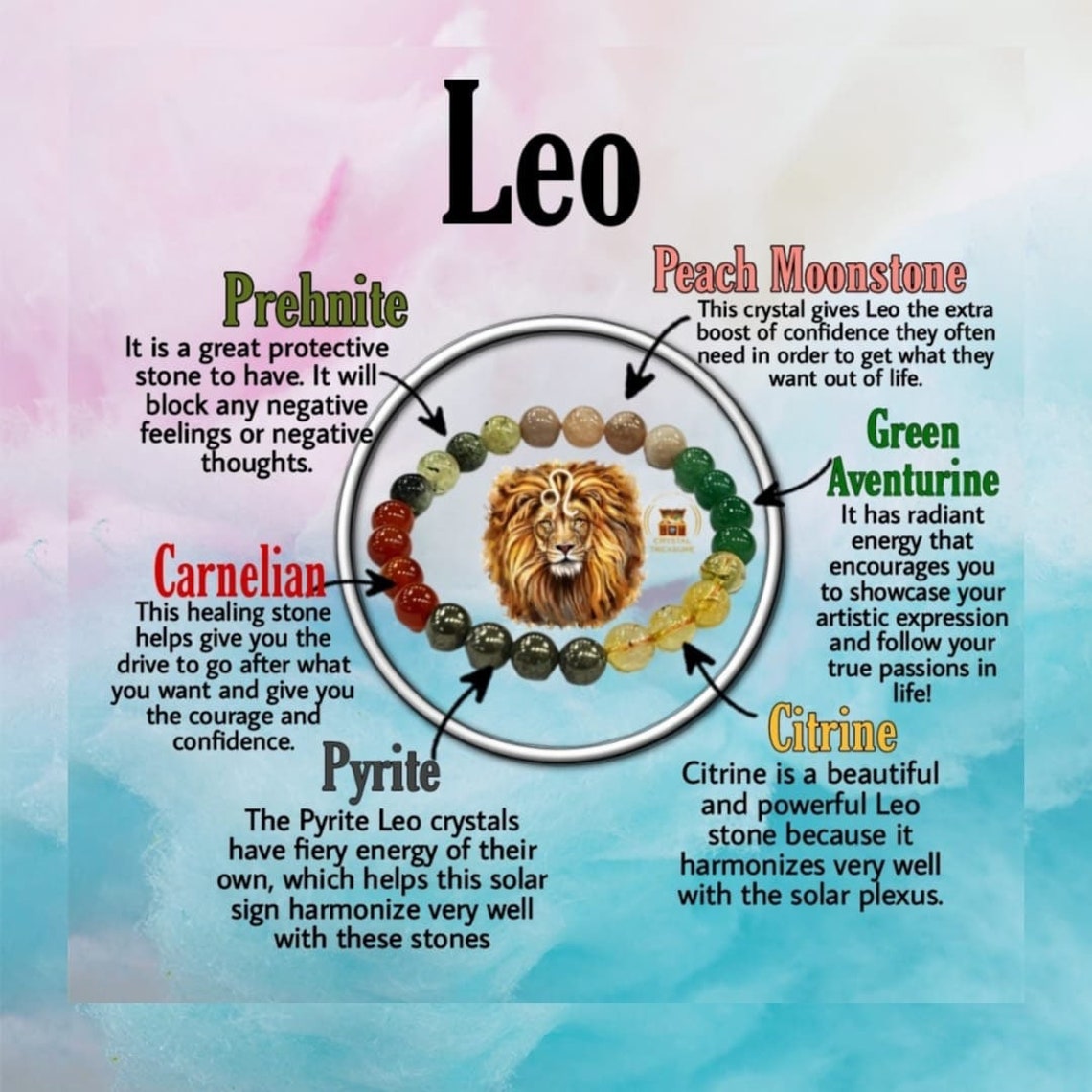 LEO Zodiac Sign Crystal Stone Bracelet 8 Mm Pyrite Carnelian - Etsy