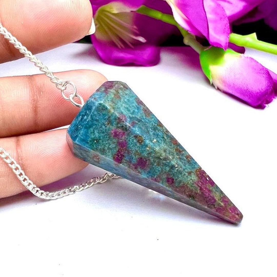 Blue Kyanite With Ruby Matrix Stone Faceted Cone Pendulum - Etsy