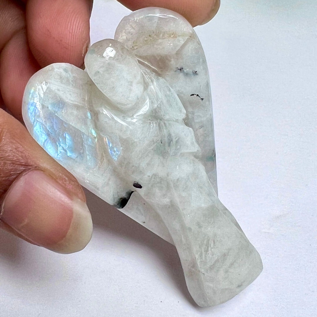 50 MM Rainbow Moonstone Free Standing 2 Guardian Angel Crystal Reiki ...