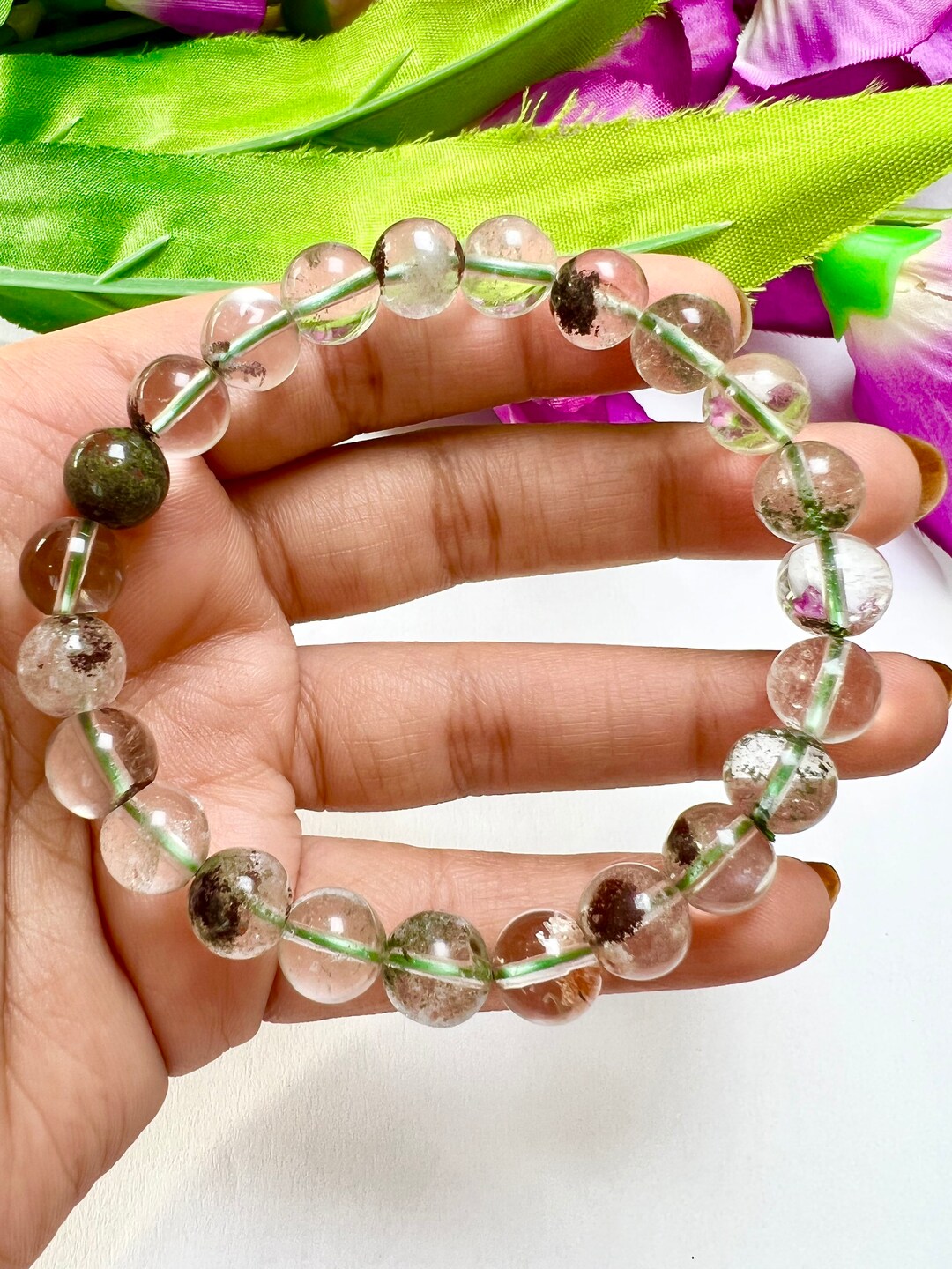 Ghost Quartz Stone Round Beaded Bracelet 8 MM Stretch Bracelet - Etsy