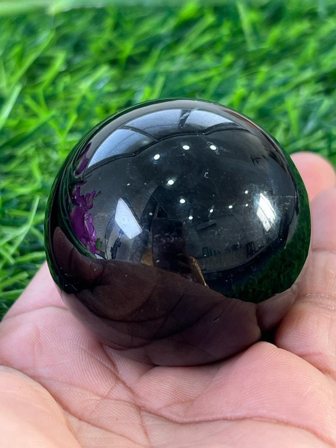 Black Obsidian Stone Spheres 40 MM Crystal Ball Orb Pocket Stone ...
