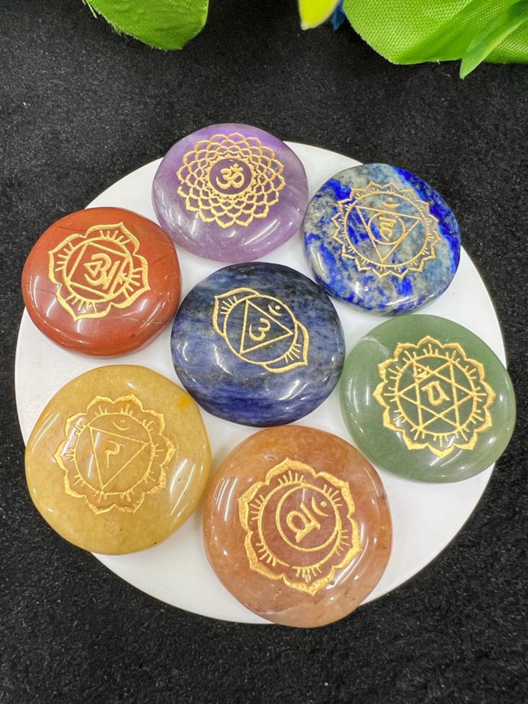 Seven Chakras Stone Engraved Symbols Positive Energy Crystal Meditation ...